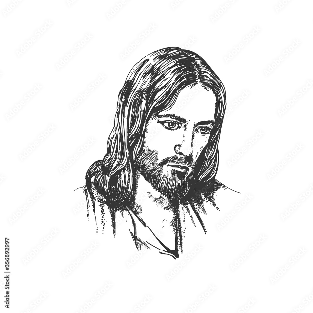 Jesus Christ, graphic portrait. Hand drawing. Stock Vector | Adobe Stock