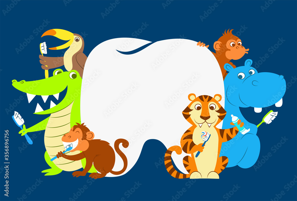 Vetor de Vector illustration of tiger, hippo, crocodile, toucan ...