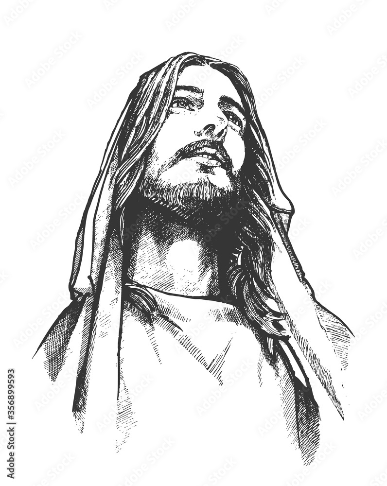 Jesus Christ, graphic portrait. Hand drawing. Stock Vector | Adobe Stock