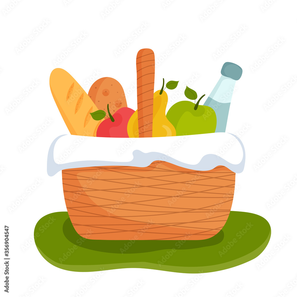 Cartoon Picnic Basket With Food
