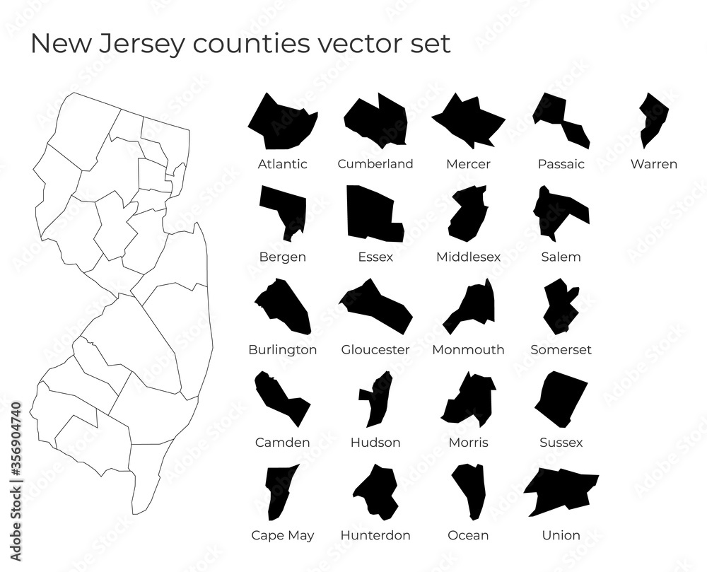 New Jersey map with shapes of regions. Blank vector map of the Us State ...