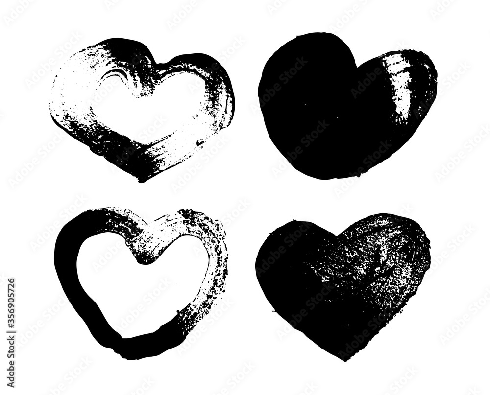 Heart painted with black paint brush. Heart shape vector on white ...