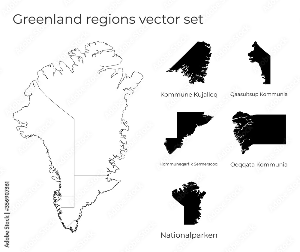 Greenland map with shapes of regions. Blank vector map of the Country ...
