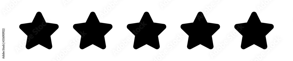 black five stars icon cute isolated on white background, chic 5 star ...