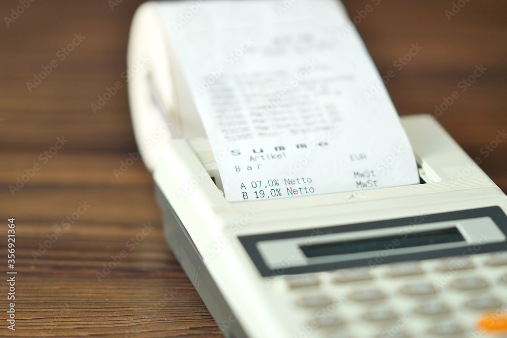 german cash sales receipt in calculator. Invoice with vat tax value ...
