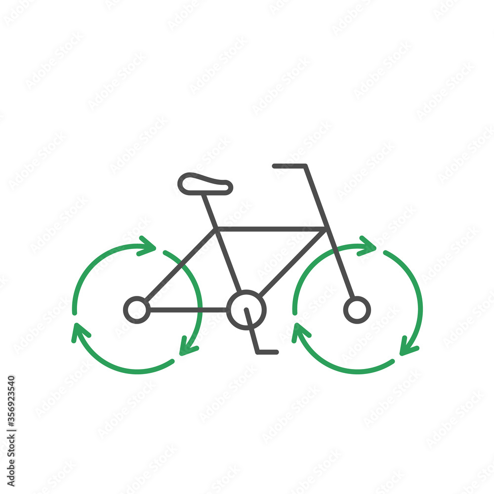 Bicycle with recycle arrows line icon. Eco friendly transportation ...