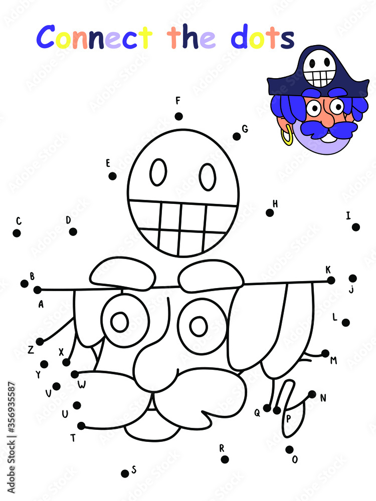 Amusing pirate head dot to dot children game. Educational and funny ...