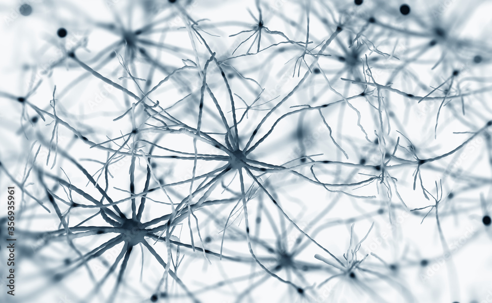 Brain under microscope 3D illustration. Neural connections, neural ...