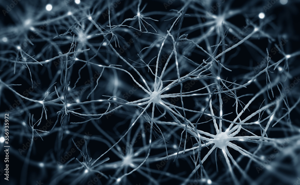 Brain under microscope 3D illustration. Neural connections, neural ...