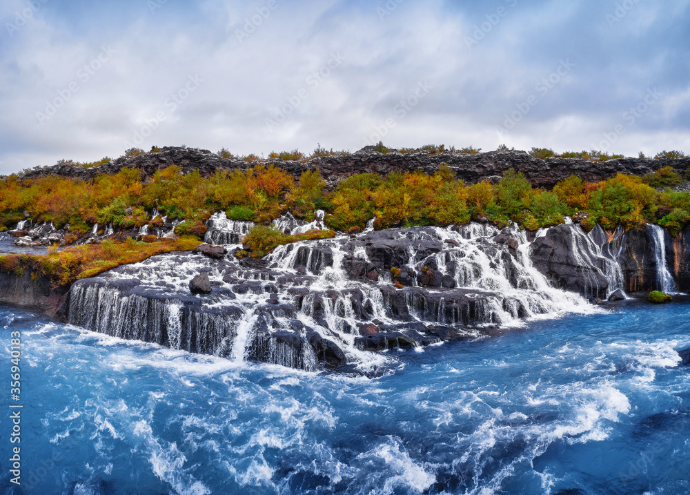 Incredibly beautiful Hraunfossar Waterfall. Lava waterfalls. waterfall ...