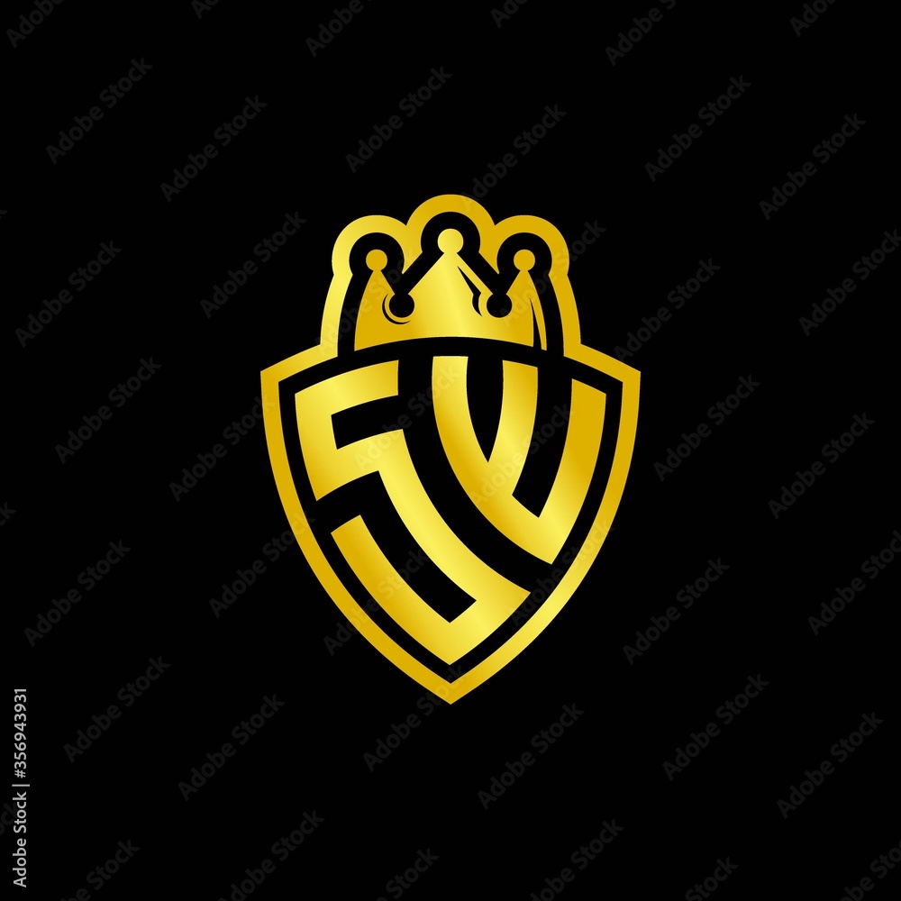 SW monogram logo with shield and crown style design template Stock ...
