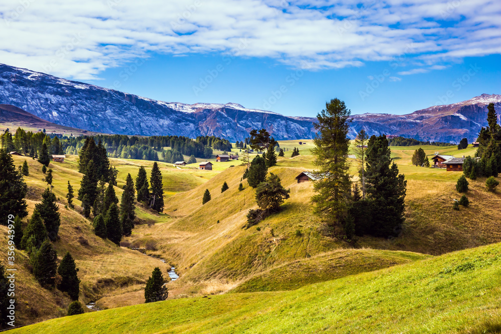 Well-known Alps di Siusi mountain valley Stock Photo | Adobe Stock
