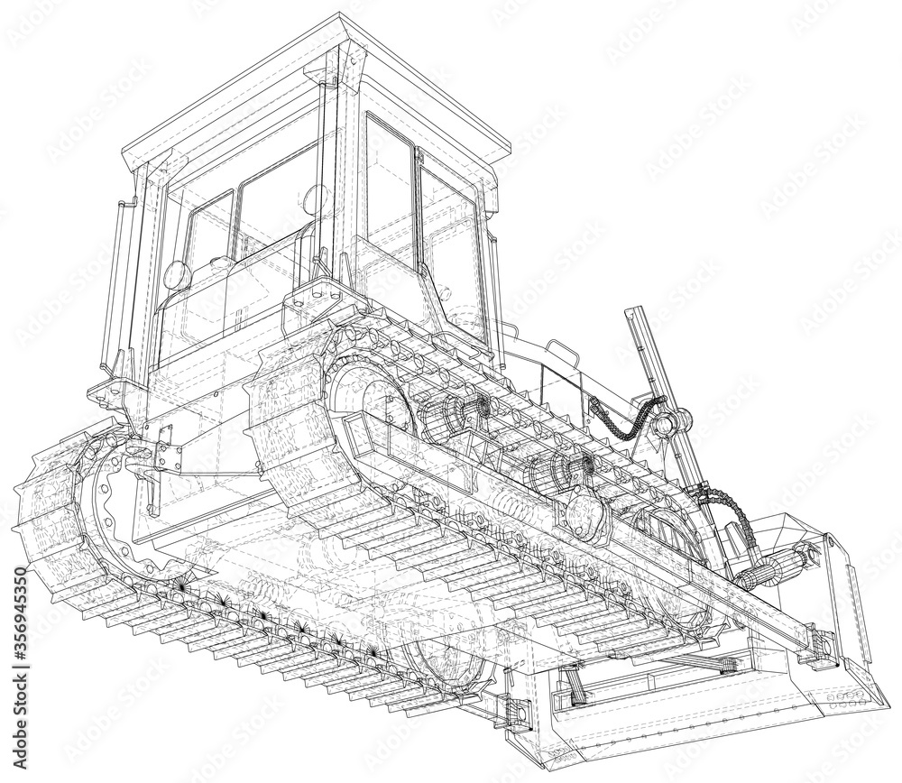 Powerful hydraulic bulldozer. Wire-frame. Vehicle Vector Illustration ...