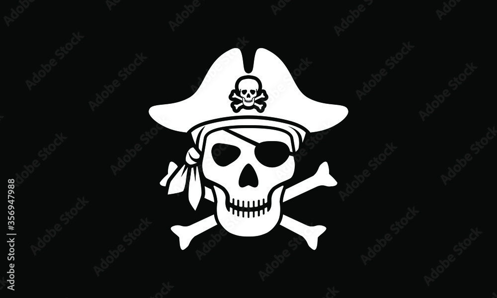 Symbol Jolly Roger. Pirate flag with white skull and bones isolated on ...