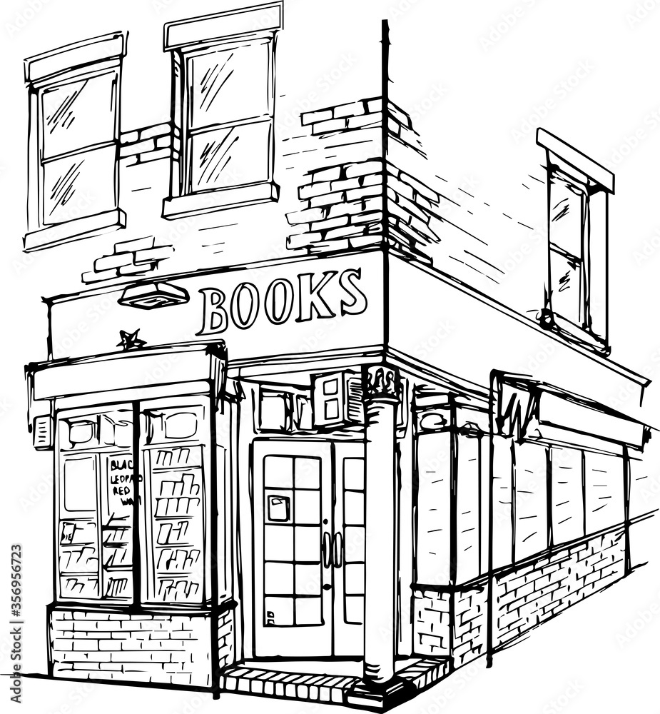 Sketch doodling illustration of book shop in New York. Vector ...