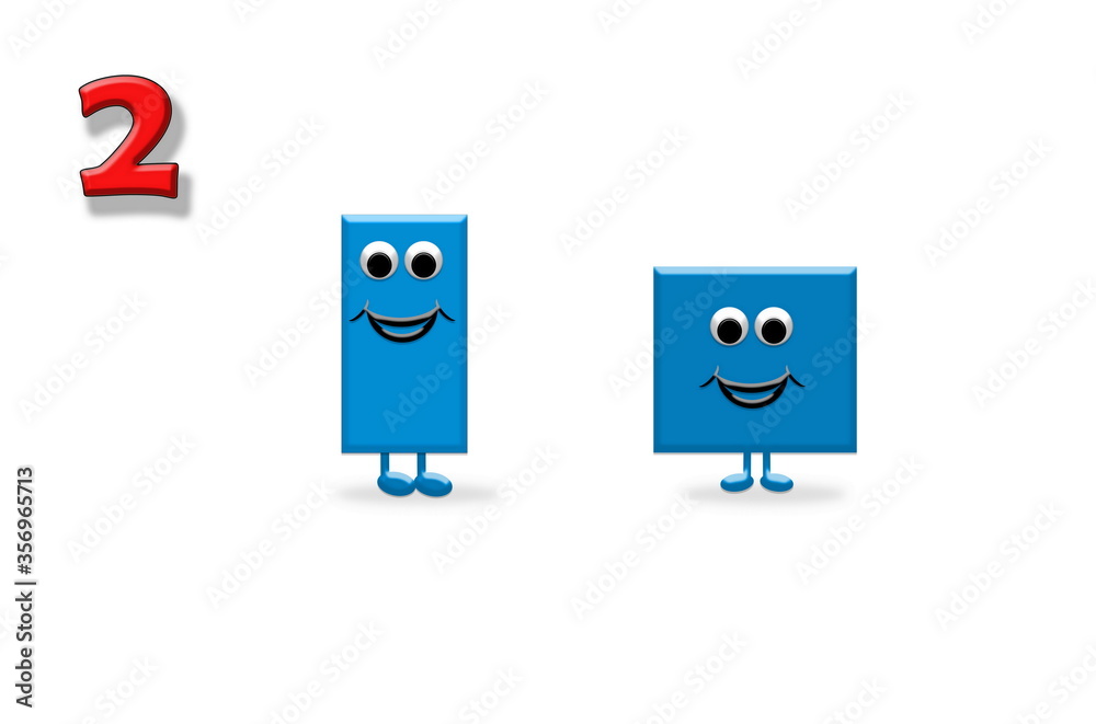 Learning to count. Illustration of shapes with a happy cartoon face ...