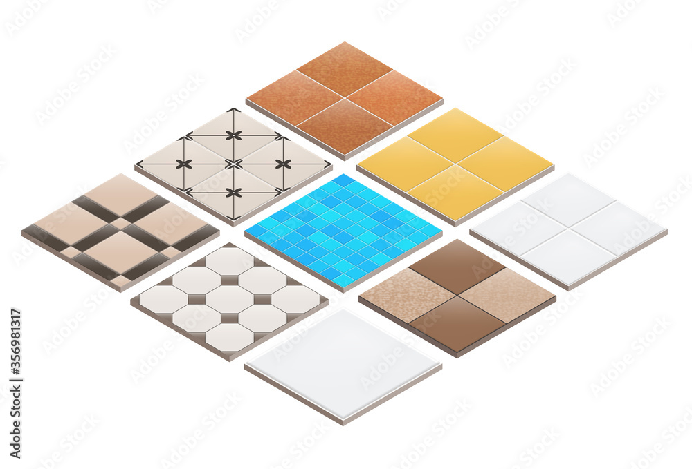 Set Of 3d Isometric Tiles. Vector Illustration Isolated On White. For ...