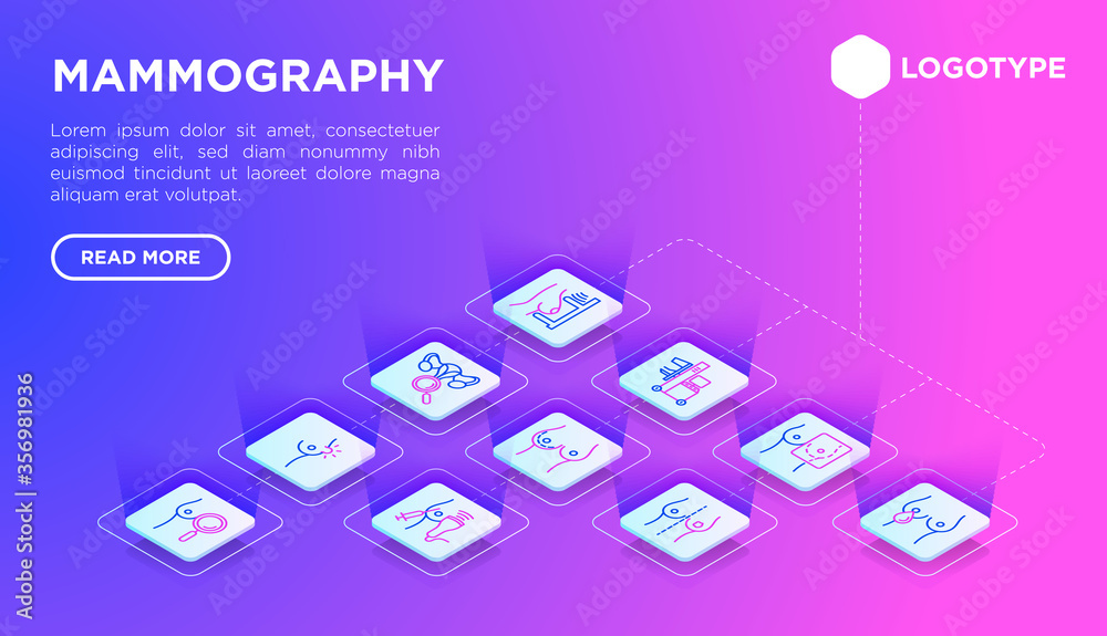 Mammography web page template with thin line isometric icons ...