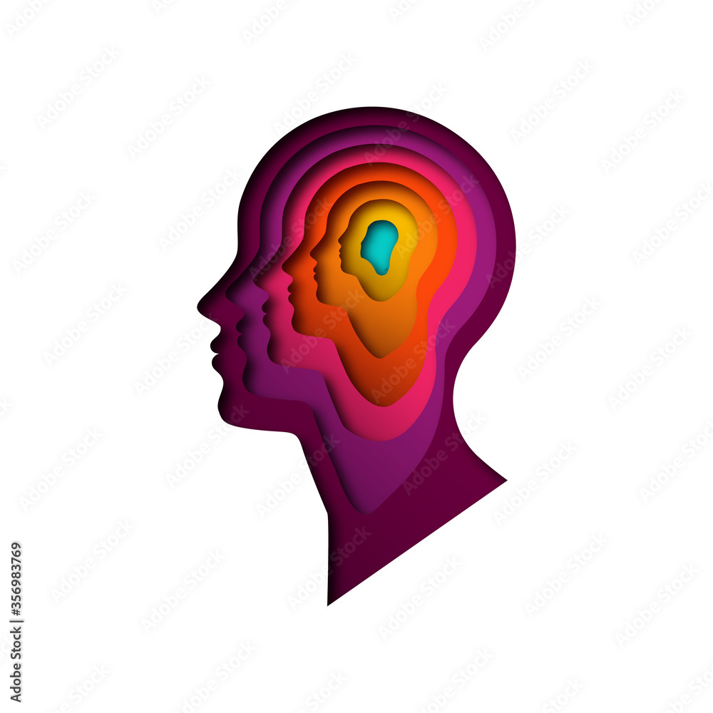 Realistic paper cut layered human head. Colorful papercut man ...