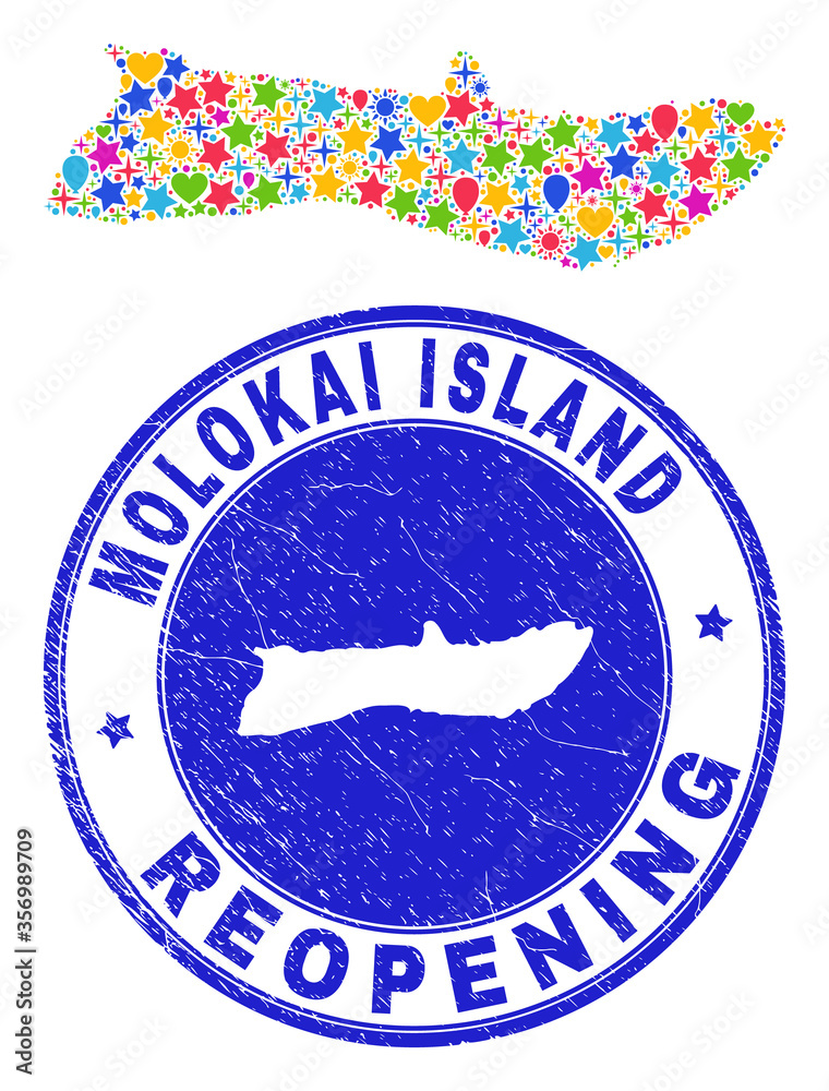 Celebrating Molokai Island map collage and reopening scratched ...