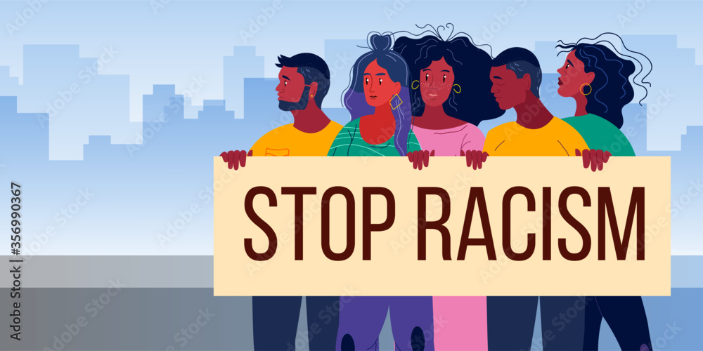 Stop racism concept with multinational people on meeting holding poster ...