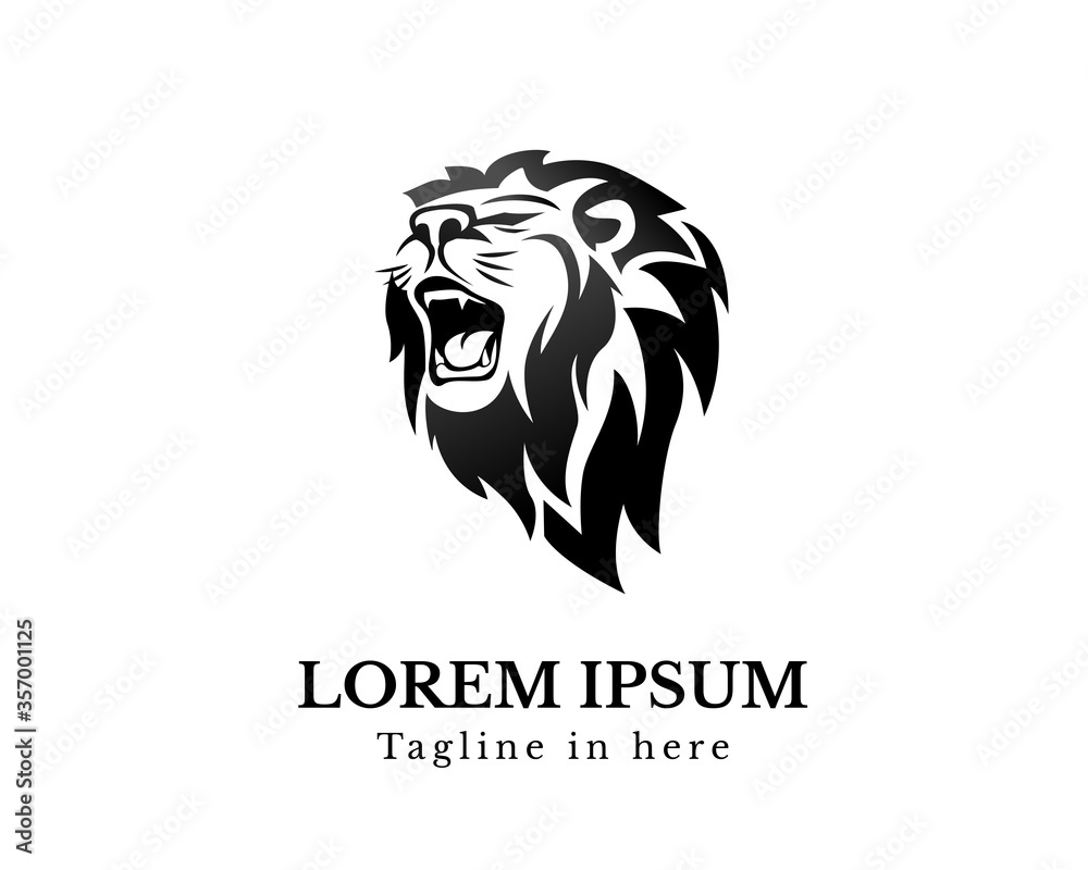 Roaring black white head lion logo symbol design illustration Stock ...