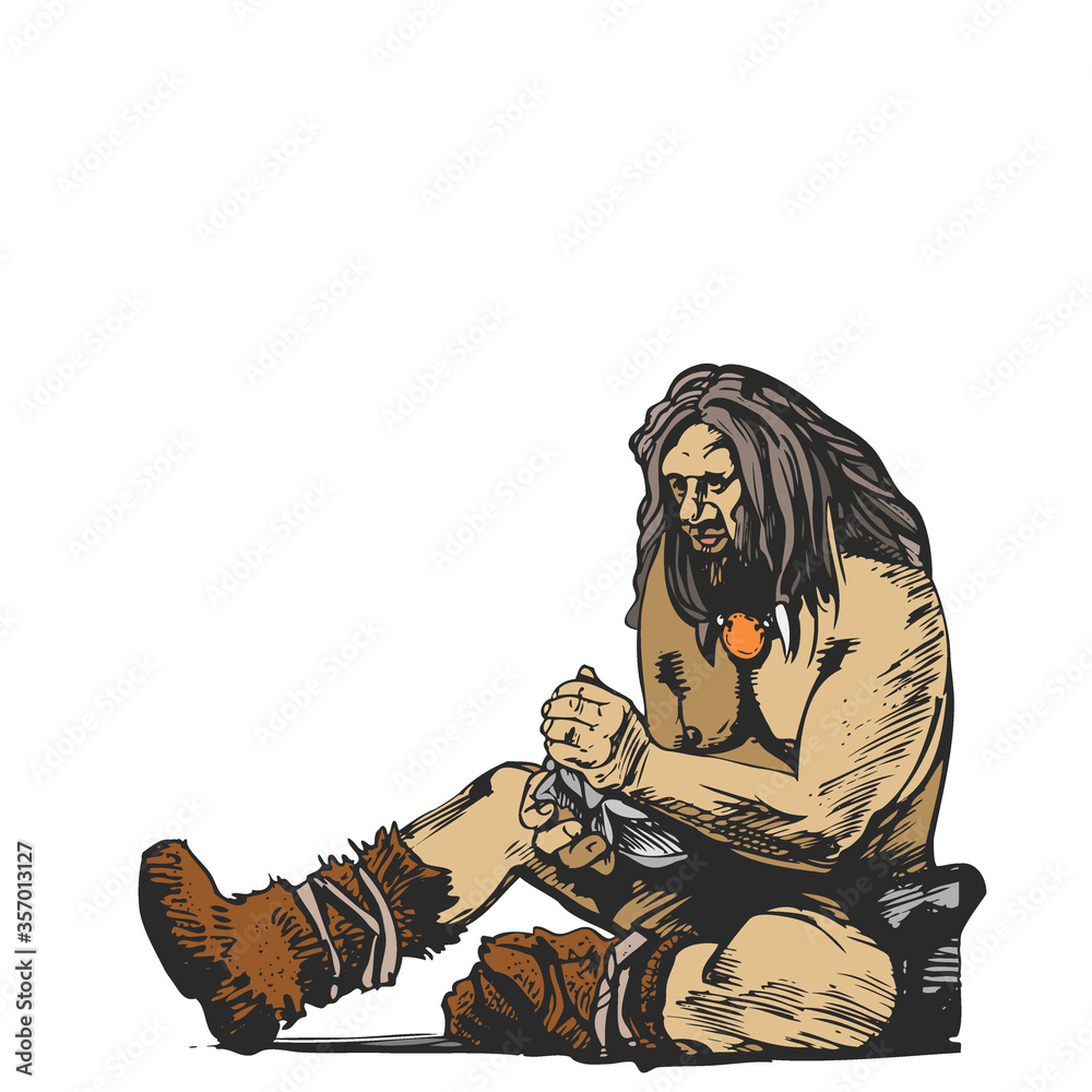 CRO-magnons collection. The man with stone. Vector illustration stone ...