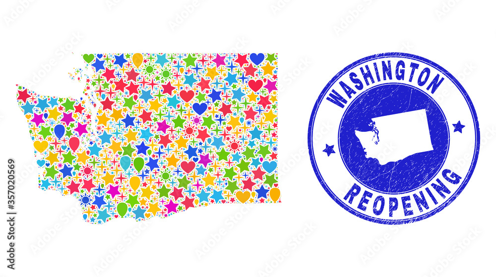 Celebrating Washington State map collage and reopening unclean stamp ...