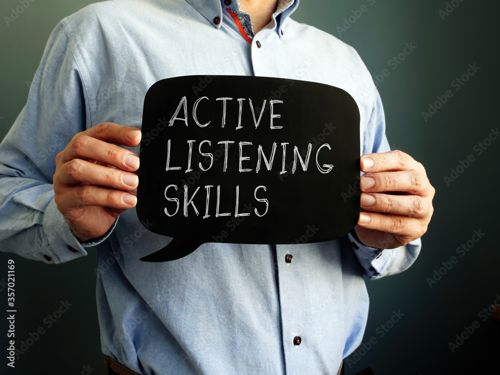 Active Listening Skills handwritten sign on the blackboard. Stock Photo ...