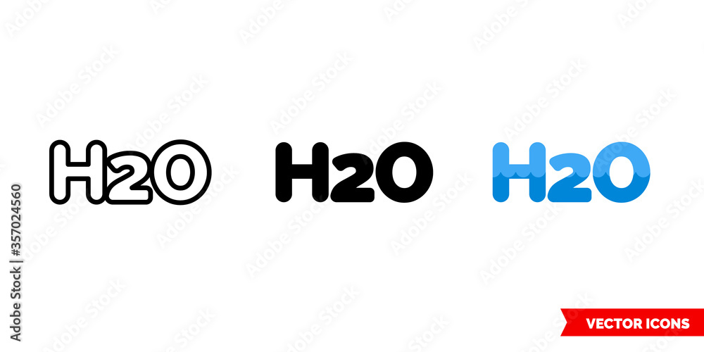 H2O, water icon of 3 types. Isolated vector sign symbol. Stock Vector ...