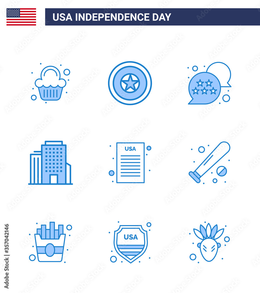 Set of 9 USA Day Icons American Symbols Independence Day Signs for ...