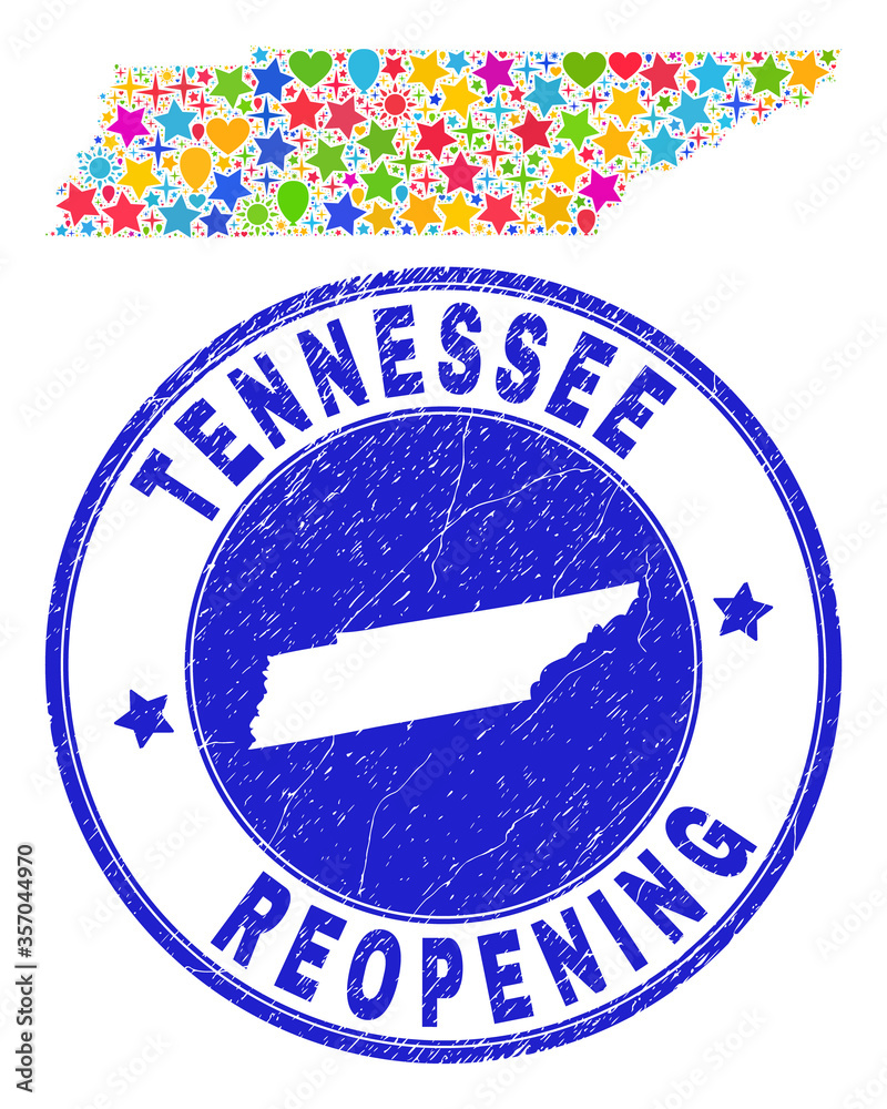 Celebrating Tennessee State map collage and reopening scratched stamp ...