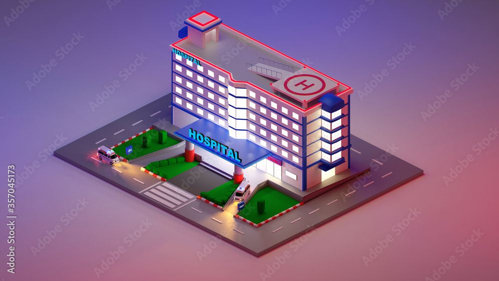 Emergency Hospital Entrance in 3d isometric style. The building of the ...