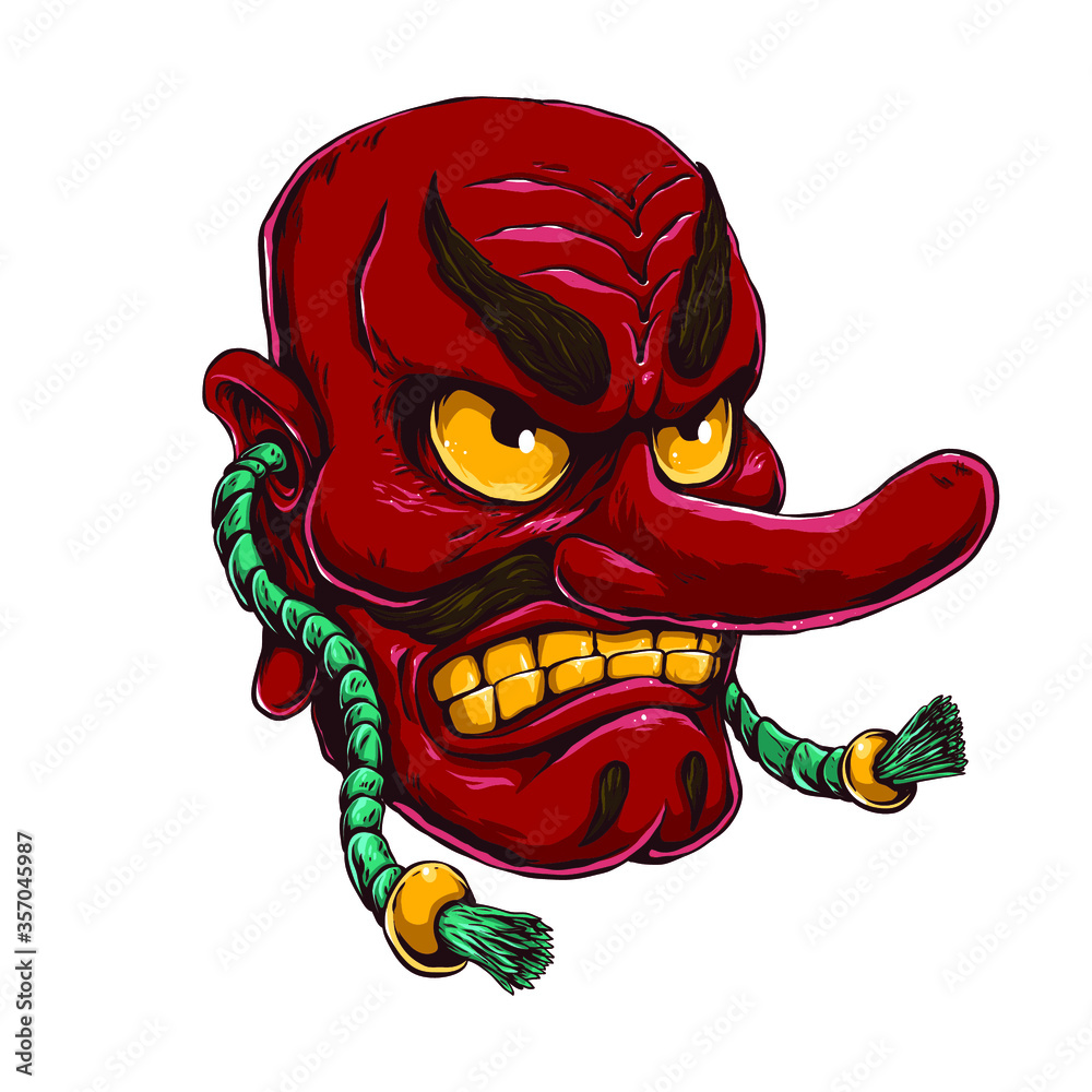 Red tengu mask. Vector illustration in Japanese style. EPS10 Stock ...