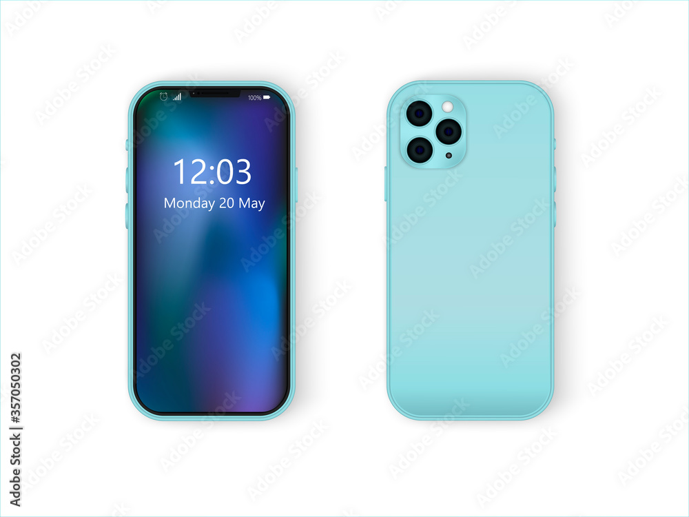 Mobile phone, personal gadget. Rear and front view, two foreshortenings ...