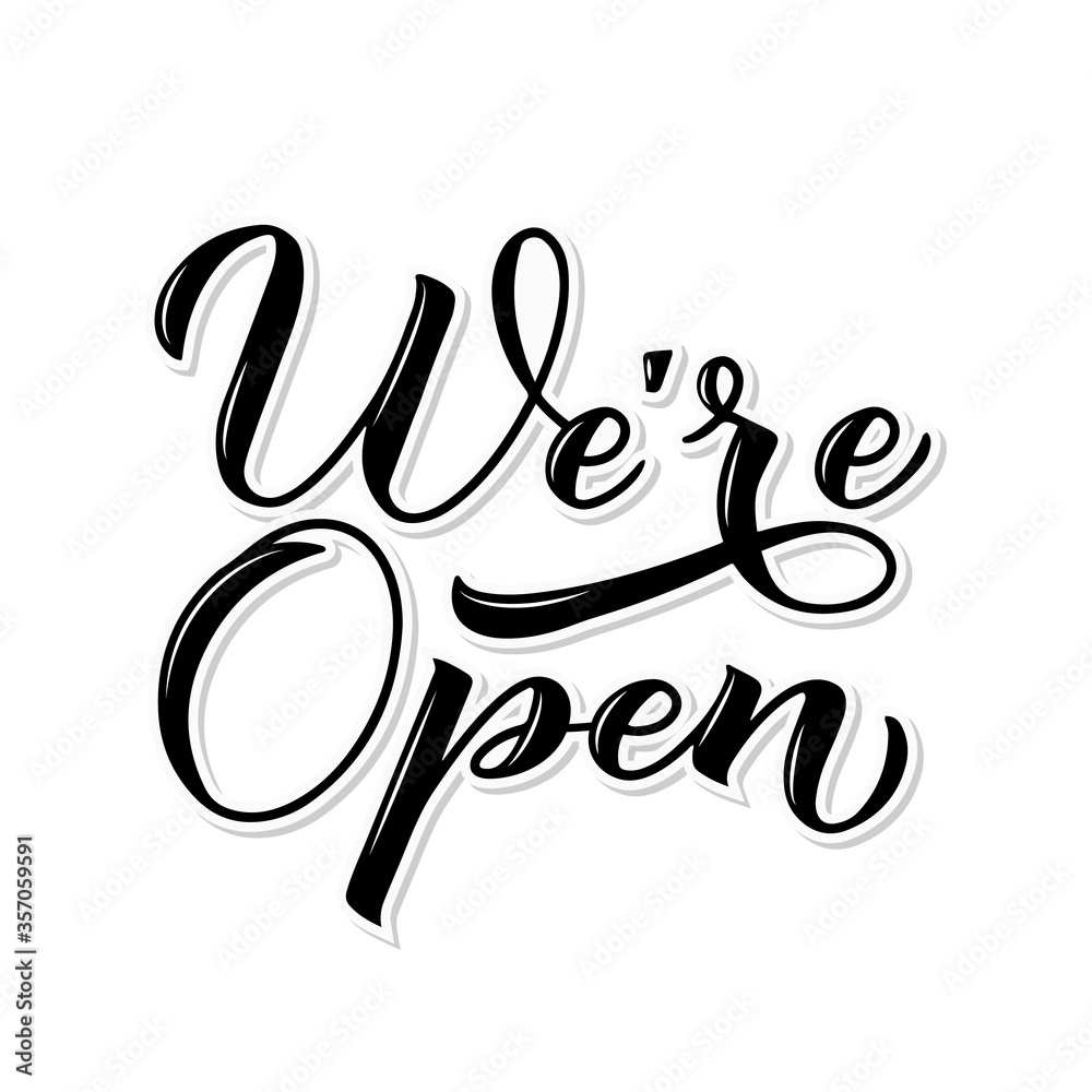 We re open calligraphy hand lettering isolated on white. Re- opening of ...