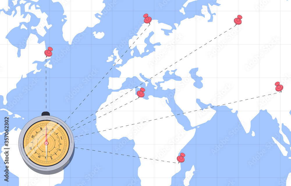 Travel around the world. World map with destination points. Vector ...