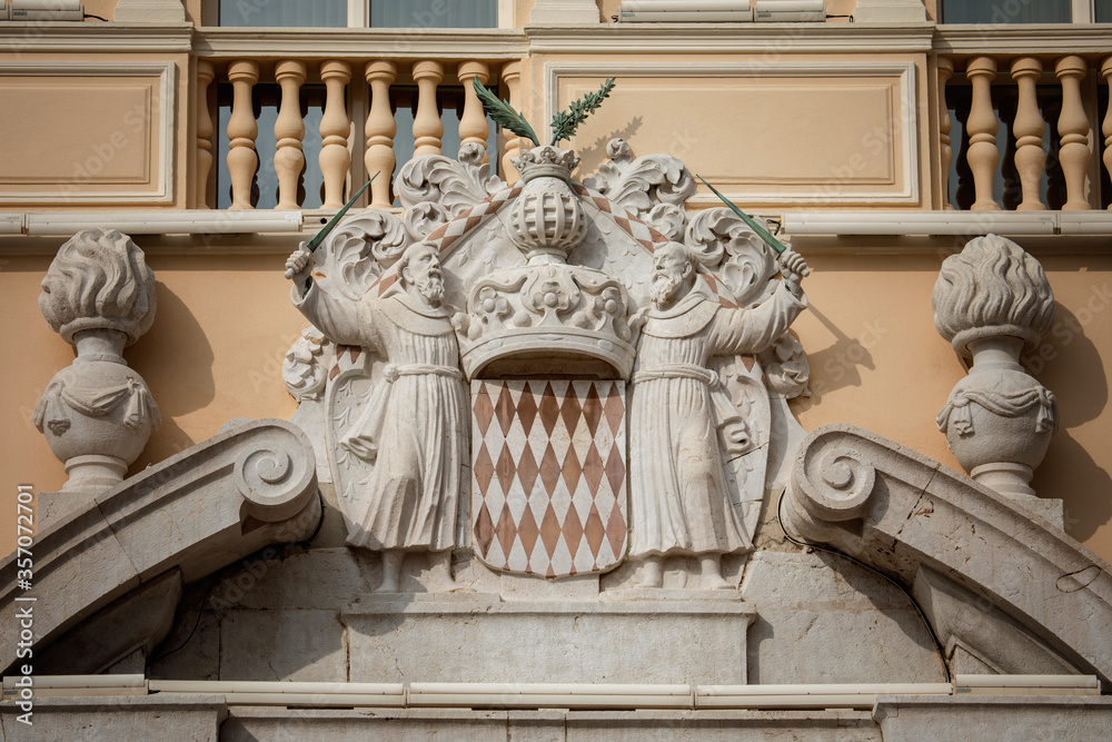 Architectural detail with Monaco coat of arms - Royal Arms of Prince ...
