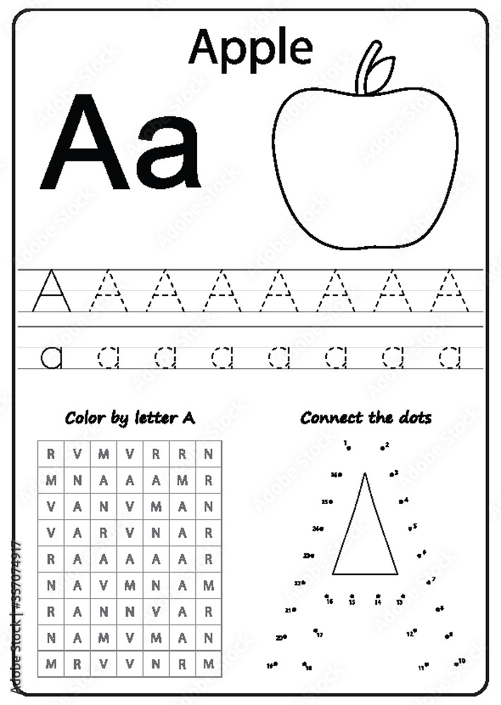 Writing A-Z, alphabet, exercises game for kids. Writing letter A Stock ...