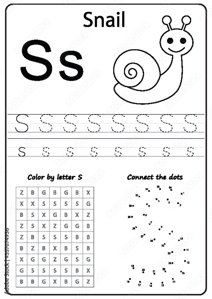 Writing A-Z, alphabet, exercises game for kids. Writing letter S Stock ...