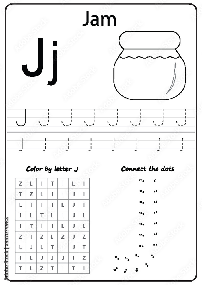 Writing A-Z, alphabet, exercises game for kids. Writing letter J Stock ...