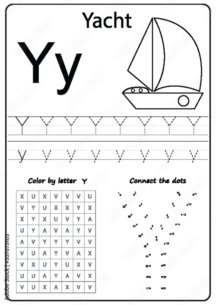 Writing A-Z, alphabet, exercises game for kids. Writing letter Y Stock ...
