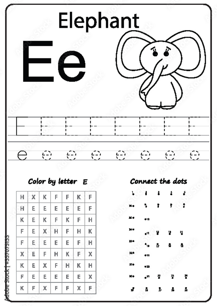 Writing A-Z, alphabet, exercises game for kids. Writing letter E Stock ...