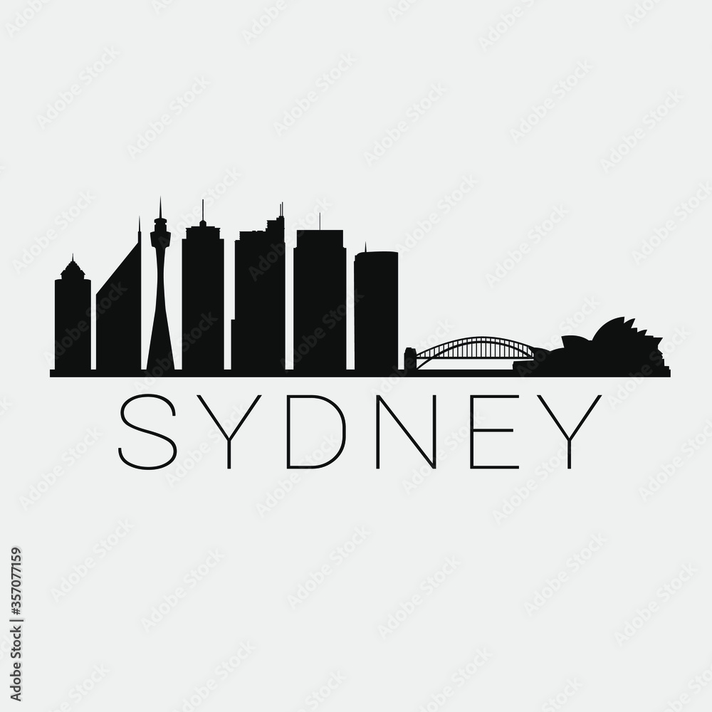 Sydney Australia. The Skyline in Silhouette of City. Black Design ...