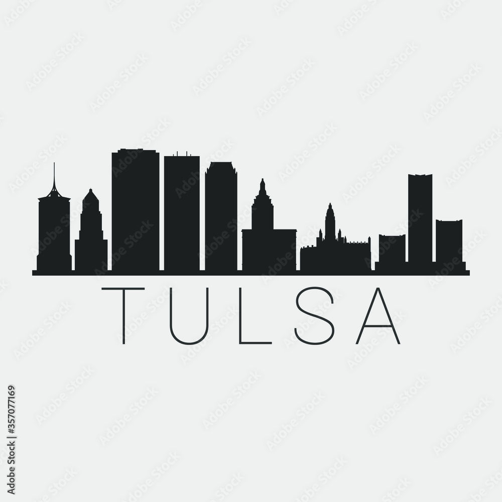 Tulsa Oklahoma. The Skyline in Silhouette of City. Black Design Vector ...