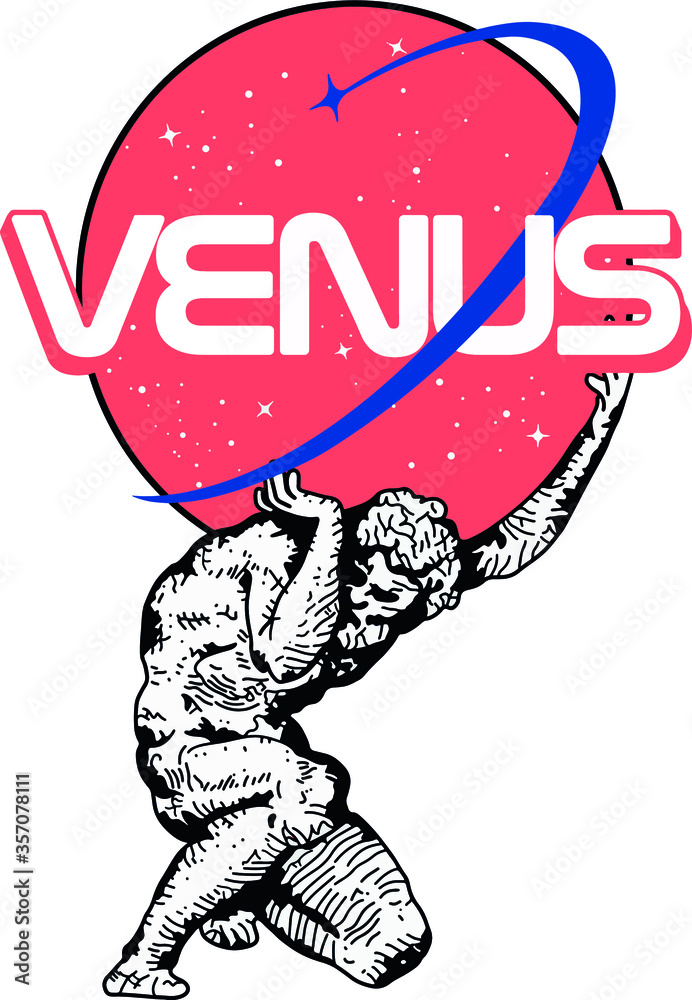 Atlas Titan Greek Mythology with slogan Vector design for t-shirt ...