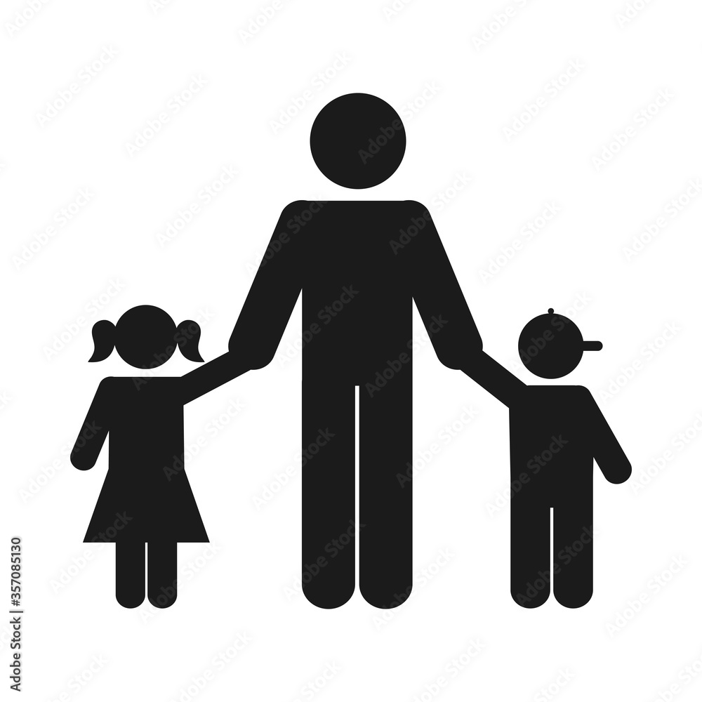 Vetor de pictogram man with a little girl and boy, silhouette style do ...