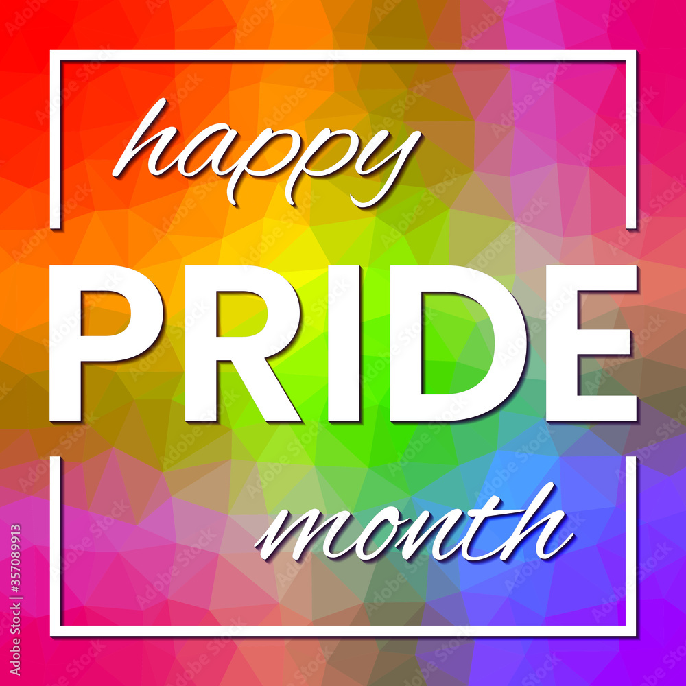 Happy Pride month lettering inscription white on rainbow background ...