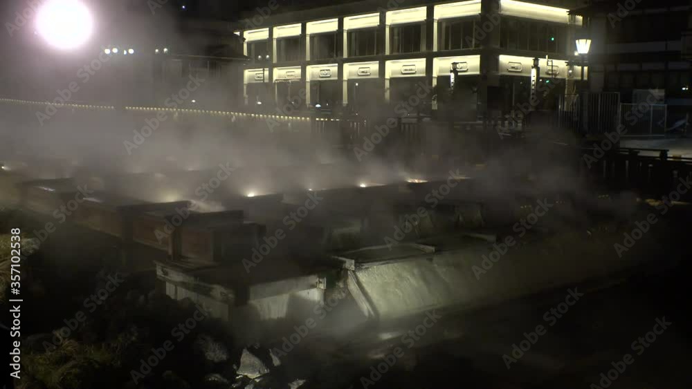 KUSATSU CITY, GUNMA, JAPAN - APRIL 2020 : Scenery of KUSATSU ONSEN town ...