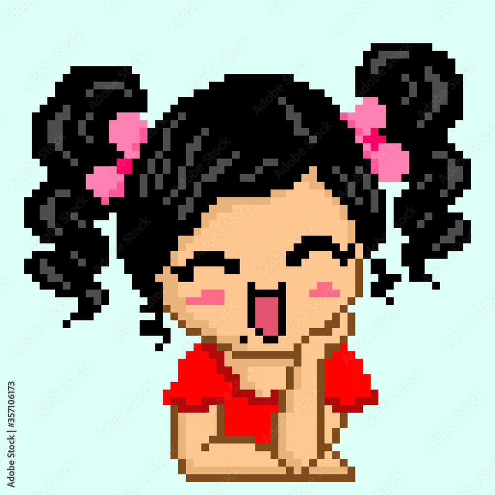 Cute little girl embroidery pattern. 8 bit girl in vector illustration ...